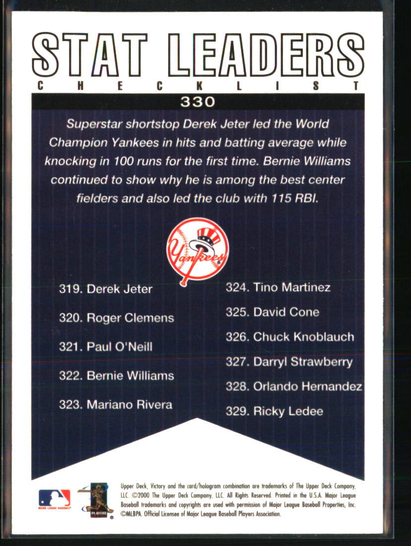 Derek Jeter / Bernie Williams CL 2000 Upper Deck Victory #330 Baseball ...