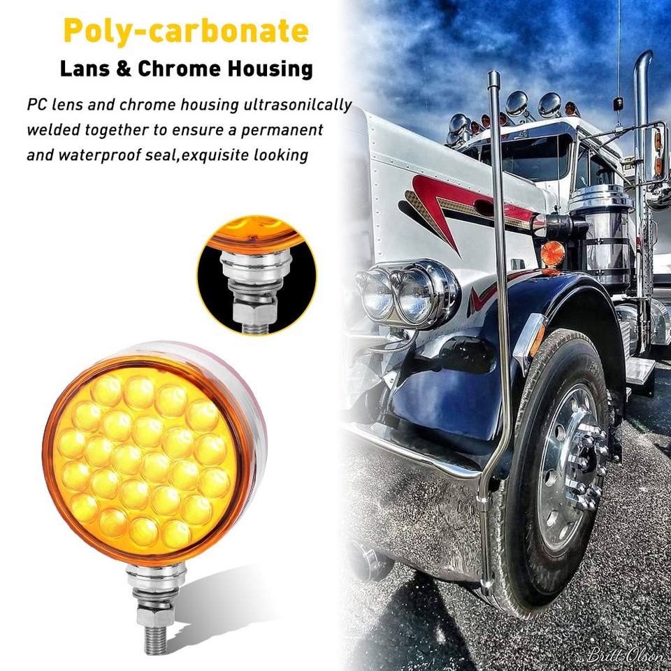 48 LED Round Dual Face Red/Amber Truck Fender Marker Turn Signal Light ...