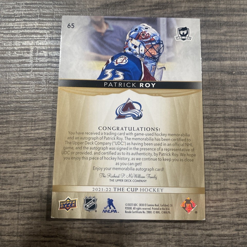2021-22 UD The Cup Patrick Roy Auto Patch 2/8! Avalanche HOF | eBay