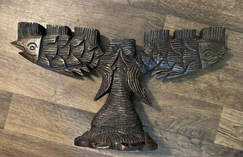 Haitian Carved Wood 7 Branch Menorah Fish Design Judaica Vintage Haiti ...