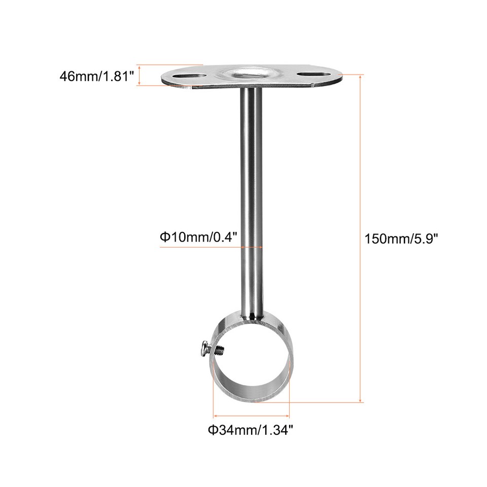 Wardrobe Pipe Bracket 32mm Dia Closet Rod Support Socket 2pcs(150mm ...