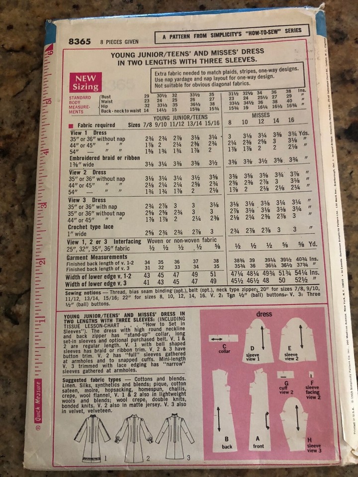 🌼 1969 SIMPLICITY #8365 - LADIES "HOW TO SEW" TWO LENGTH DRESS PATTERN 16 FF | eBay