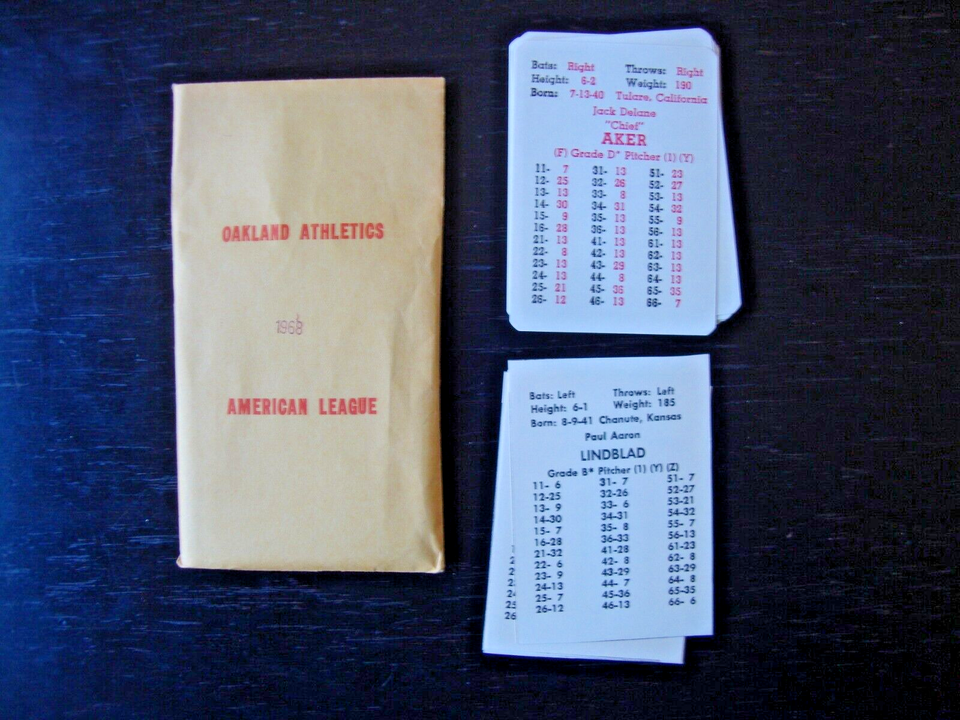 SUPER CLEAN! APBA BASEBALL ORIGINAL & COMPLETE 1968 SEASON PLAYER CARDS ...