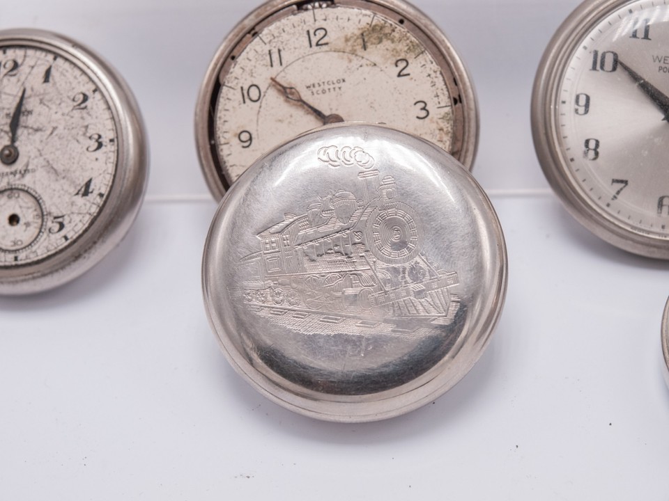 Lot of 8 Parts/Repair Westclox Ingraham Etc. "Dollar" Pocket Watches | eBay