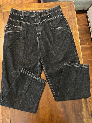 Vtg Y2K Fubu Jeans Black Baggy Wide Leg Denim Skater 36x32 READ ...