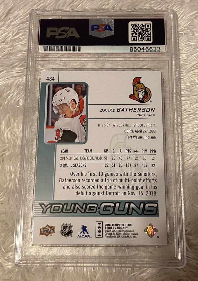 DRAKE BATHERSON SIGNED 2018-19 UD YOUNG GUNS PSA AUTO OTTAWA SENATORS ...