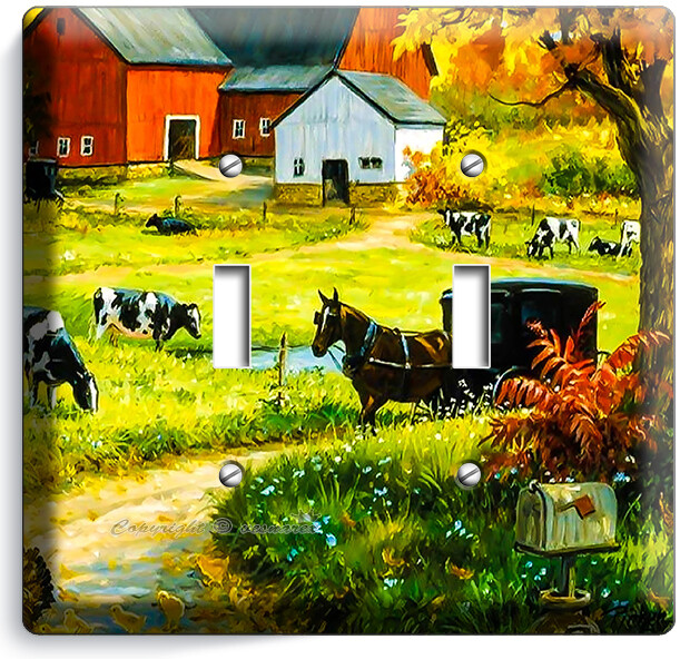AMISH COUNTRY FARM BARN COWS HORSE CARRIAGE LIGHT SWITCH OUTLET PLATE ...