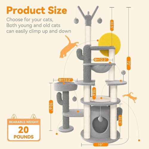 72 Inches Cat Tree Tower for Indoor Cat Kitten Furniture Condo | eBay