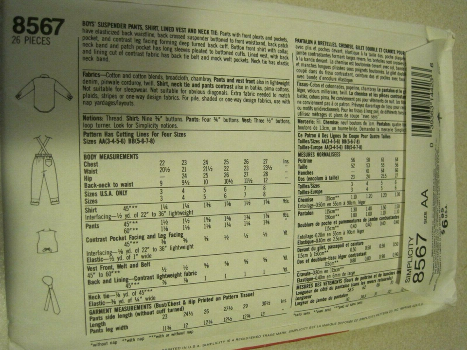 SHIRT VEST 8567 Simplicity k.p. Kid's Sewing Pattern UNCUT Vintage | eBay