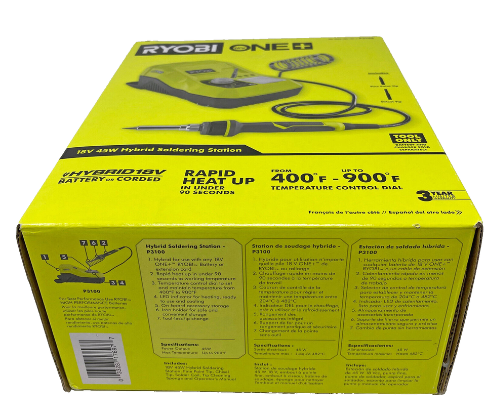 Ryobi P3100 Hybrid Soldering Station 18V One+ 45W New in Box Tool Only ...