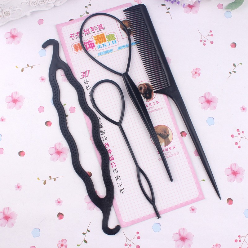4Pcs Hair Styling Tool Set Black Plastic DIY Hair Braiding Tool Kit For ...