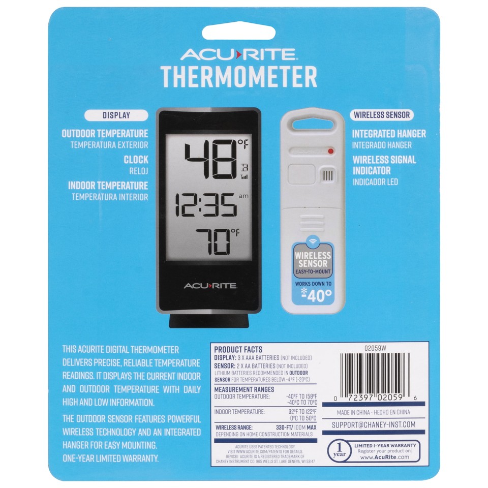 AcuRite 02059 Indoor/Outdoor Thermometer & Clock - Weather Resistant | eBay