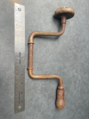 Vintage manual hand drill w/ wooden handle | eBay