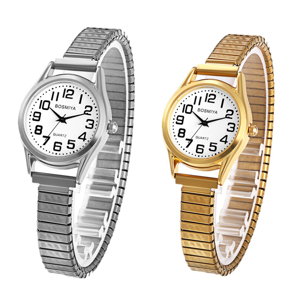 Womens Ultra Thin Easy Reader Stretch Band Watches with Elastic Strap ...