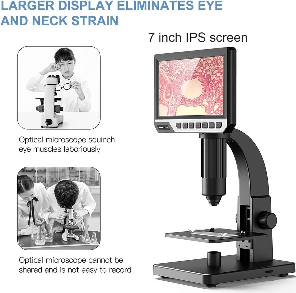 TOMLOV 7" Screen Digital Microscope 2000X Biological Microscope Coin ...