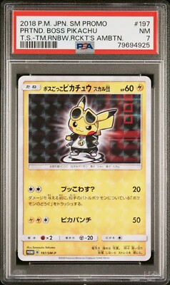 Pokemon Japanese Pretend Boss Pikachu Team Skull 197/SM-P Promo PSA 7 ...