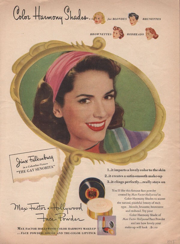 1945 MAX FACTOR HOLLYWOOD LIPSTICK POWDER JINX FALKENBURG ACTRESS 18688 ...