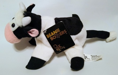 Vintage 24K Cow Black White Beanie Boppers Plush Stuffed Animal 1997 7 ...