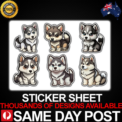 CUTE HUSKIES Vinyl Sticker Sheet Car Decal Cheap Chibi Animal Pet Dog ...