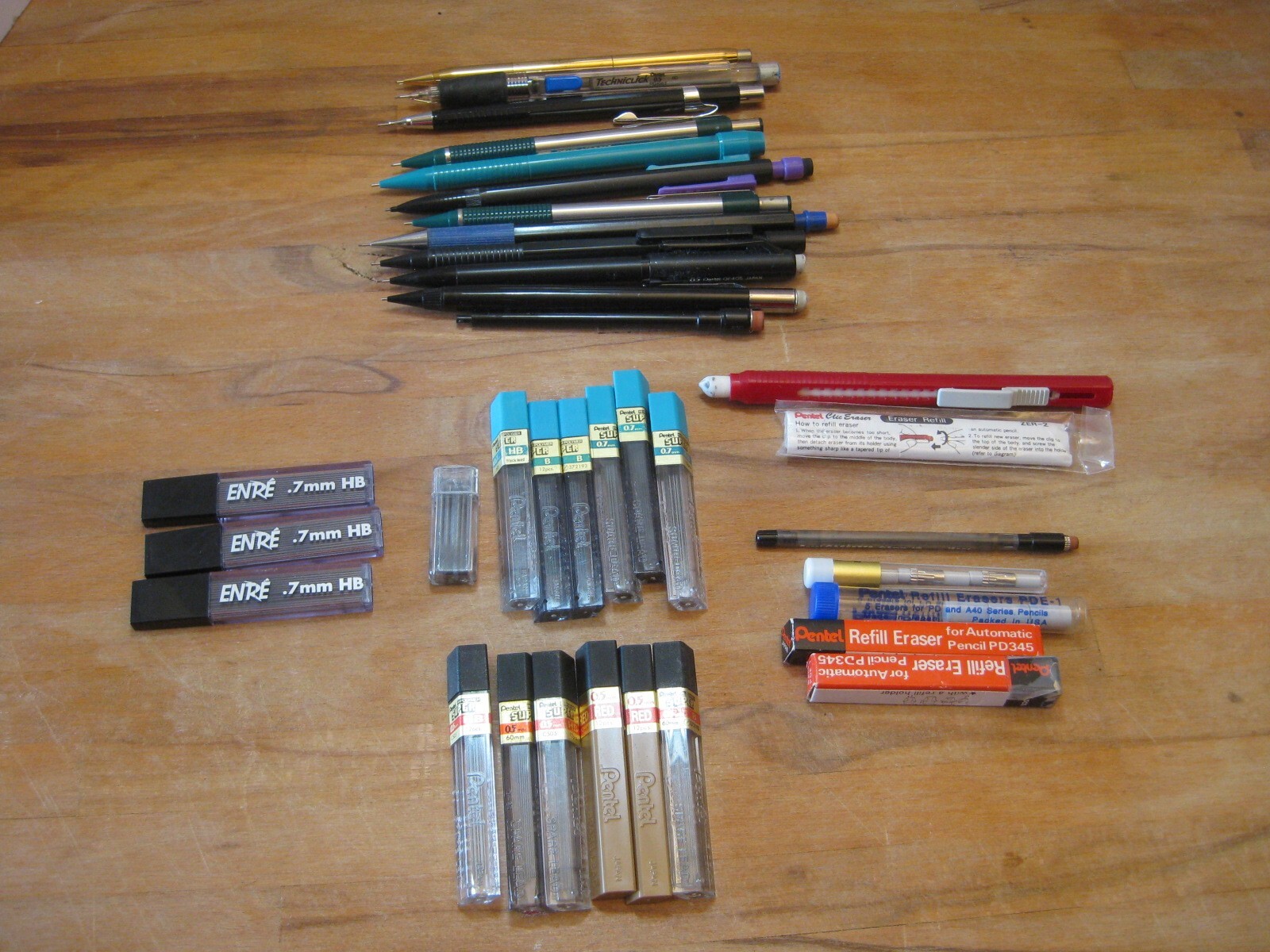 Lot Vintage Mechanical Pencils, Leads, Erasers, Pentel Scripto Zebra ...