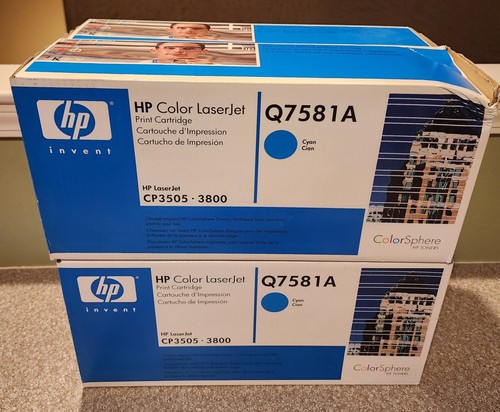 Lot of (4) New Genuine Sealed HP Q7581A Cyan toner, HP LJ CP3505, 3800 ...
