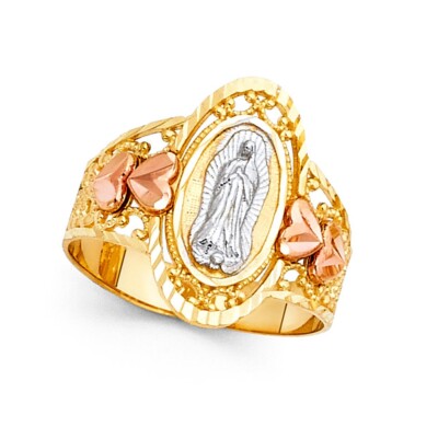 GOLD - 14K Tri Color Gold Our Lady of Guadalupe Ring | eBay