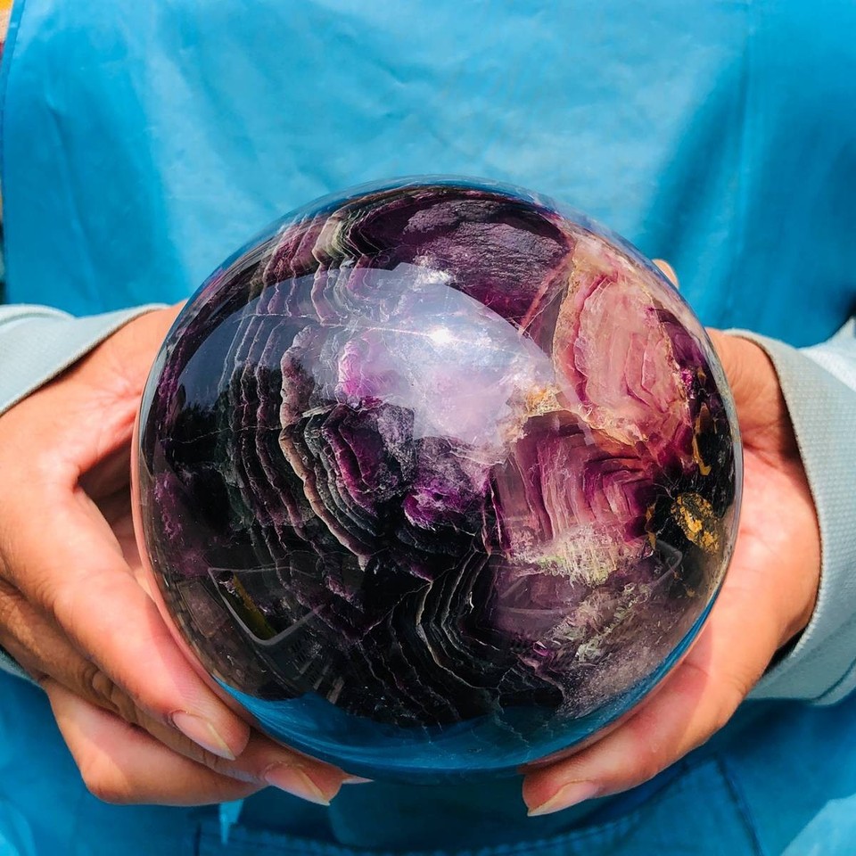 5.14LB Natural fluorite ball quartz crystal Sphere Reiki energy healing ...