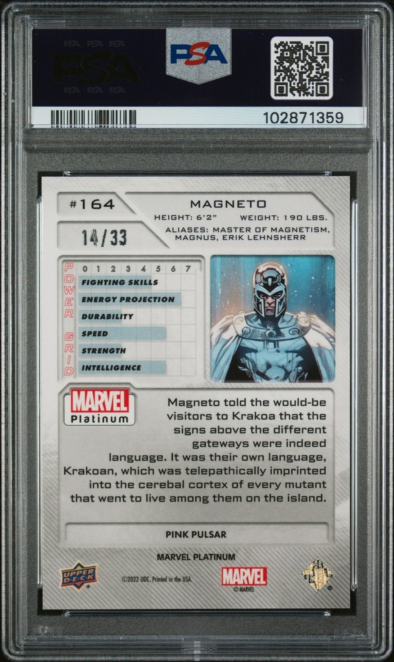 2023 UD MARVEL PLATINUM PINK PULSAR #164 MAGNETO 14/33 PSA 9 | eBay