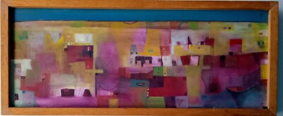 Southwestern Colorful Abstract Modernist Landscape Painting - 20.5" x 8 ...