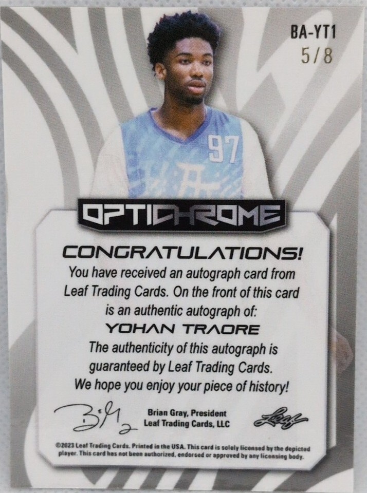 YOHAN TRAORE 2022-23 Leaf Optichrome AUTO Blue Cracked Ice SSP #5/8 ...
