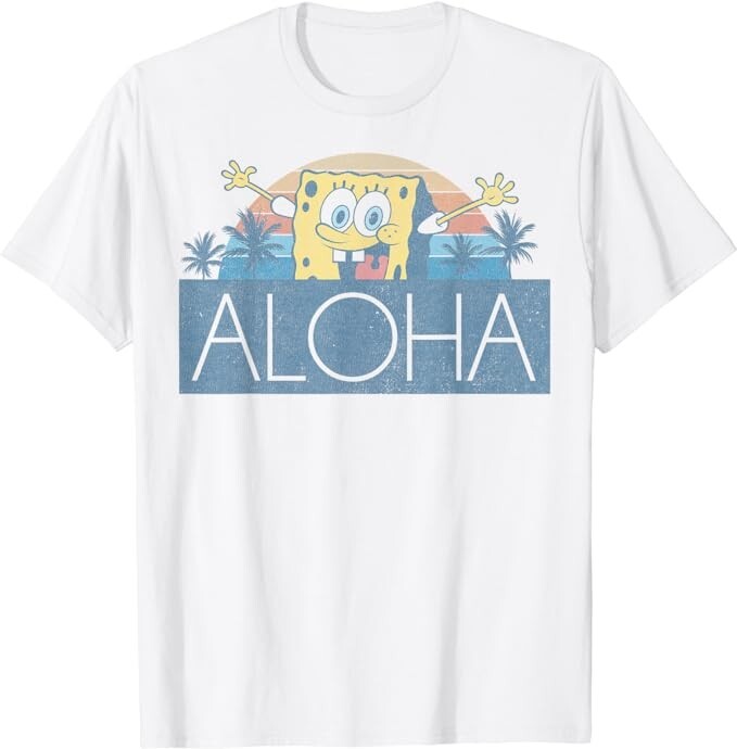 SpongeBob SquarePants Aloha Vintage Sunset White T-Sh… - Gem
