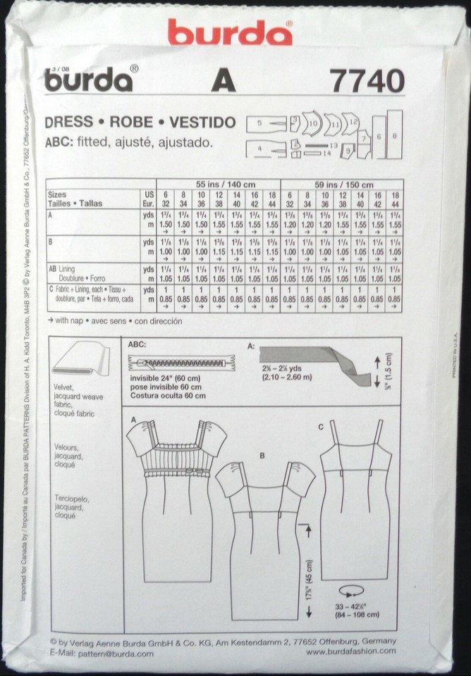 Burda pattern 7740 Young Fashion Misses' Dress 3 variations size 6-18 ...
