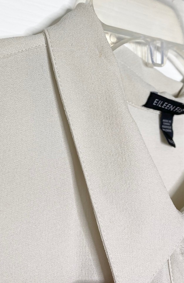 EILEEN FISHER Bone White Silk Crepe Georgette Boxy Shirt-Dress Long Top ...
