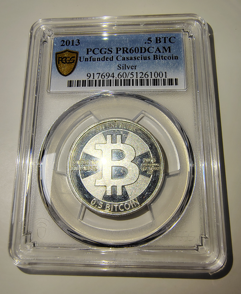 Casascius 0.5 BTC PR60 SILVER not funded 2013 Physical Bit Coin graded ...