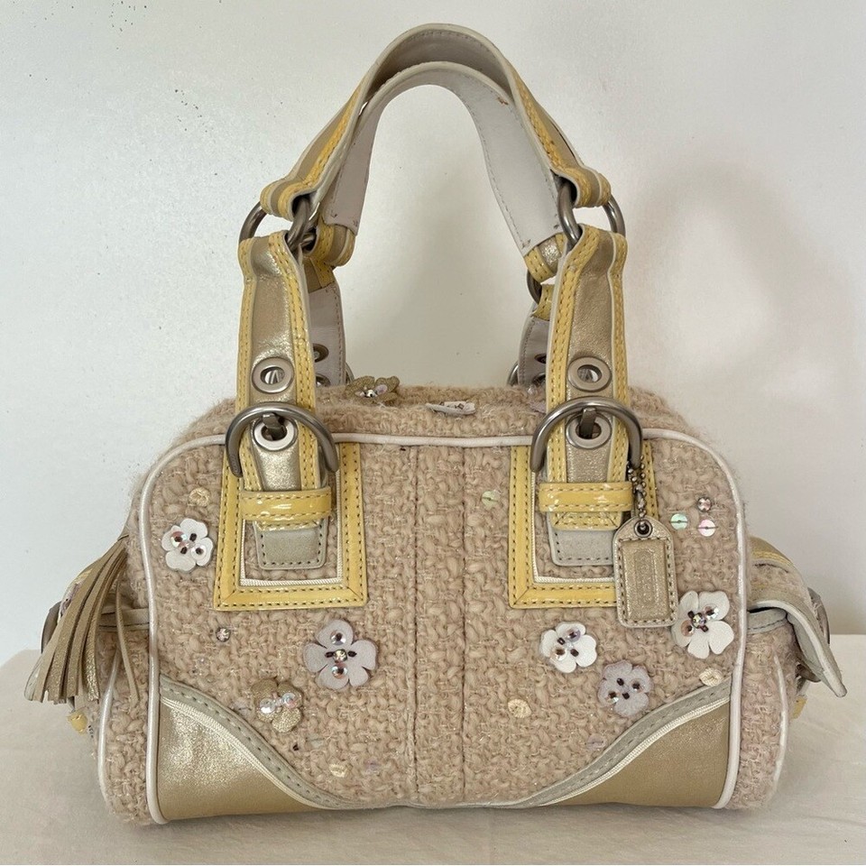 Coach 10071 Tweed Soho Boston Baguette Floral Applique Metallic Leather Bag RARE | eBay