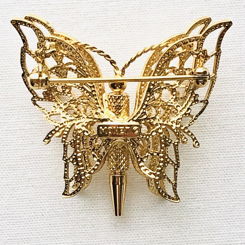 Monet Butterfly Pin Brooch Filigree Signed Insect Whimsical Dainty ...