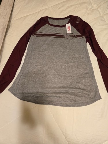 Justice gray and burgundy long sleeve shirt size 16/18 | eBay