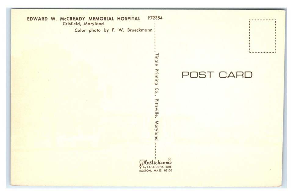 Postcard Edward W McCready Memorial Hospital, Crisfield MD D129 | eBay