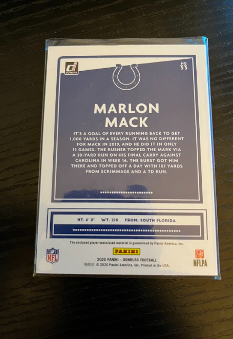 2020 Donruss Threads Marlon Mack #55 Patch Colts Free Shipping | eBay