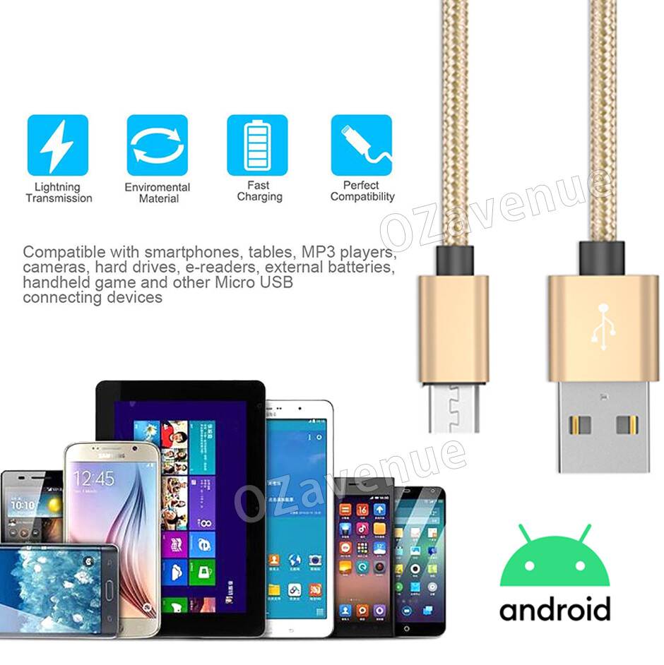 3x 1x 20CM Short Braided Micro USB Cable Fast Sync Charging Data ...