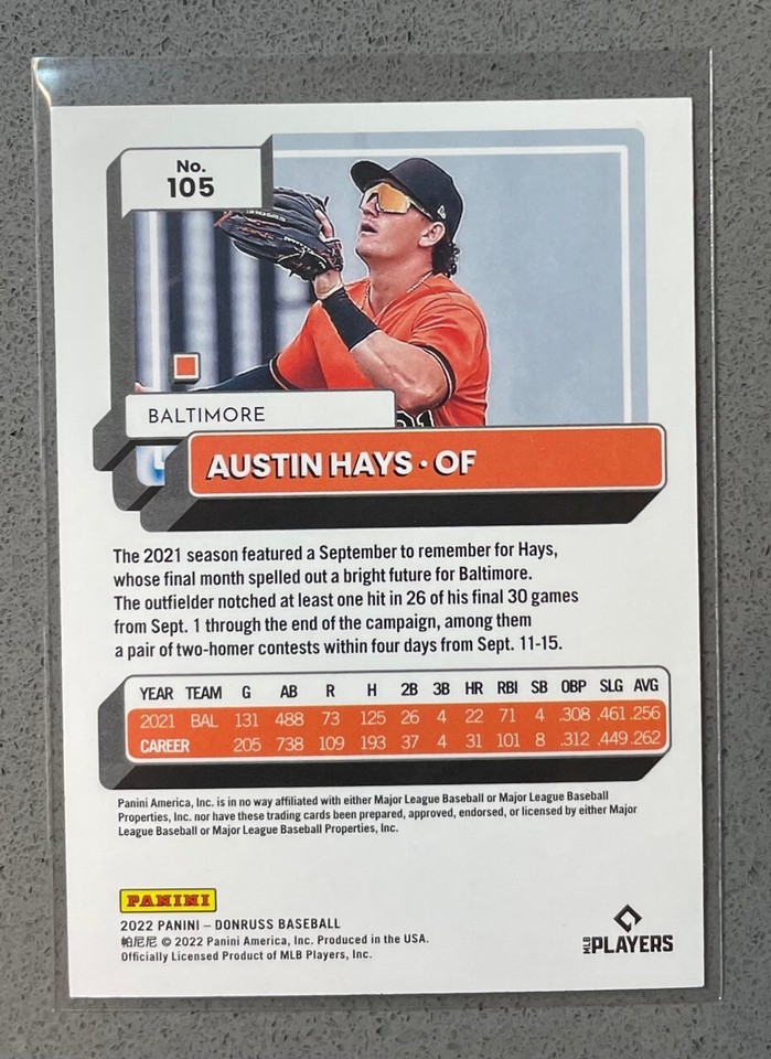 2022 Panini Donruss Baseball MLB #105 Austin Hays /2022 Red Trading ...