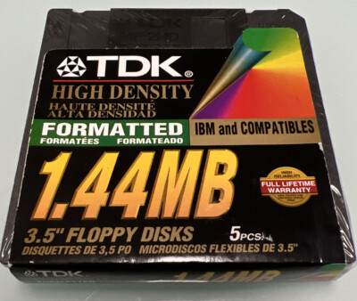 TDK 3.5in 1.44MB IBM Formatted High Density Floppy Disks 5 Pack New ...