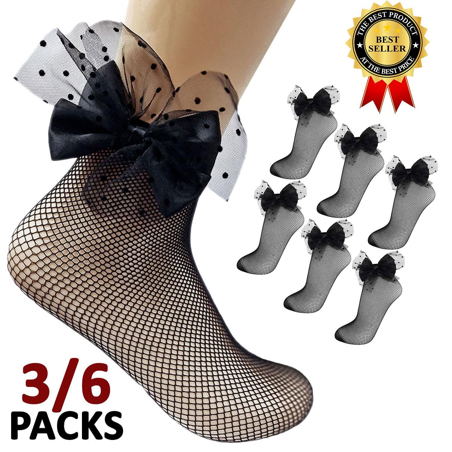 Womens Fishnet Socks With Bows Ladies Ankle Socks Mesh Elastic Socks 3 ...