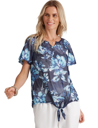 Womens Summer Tops - Blue Tshirt / Tee - Elastane - Floral - Clothes ...