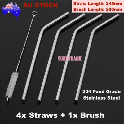 5x Straw Brush 304 SUS Food Grade Stainless Steel Drinking Straws Bent ...