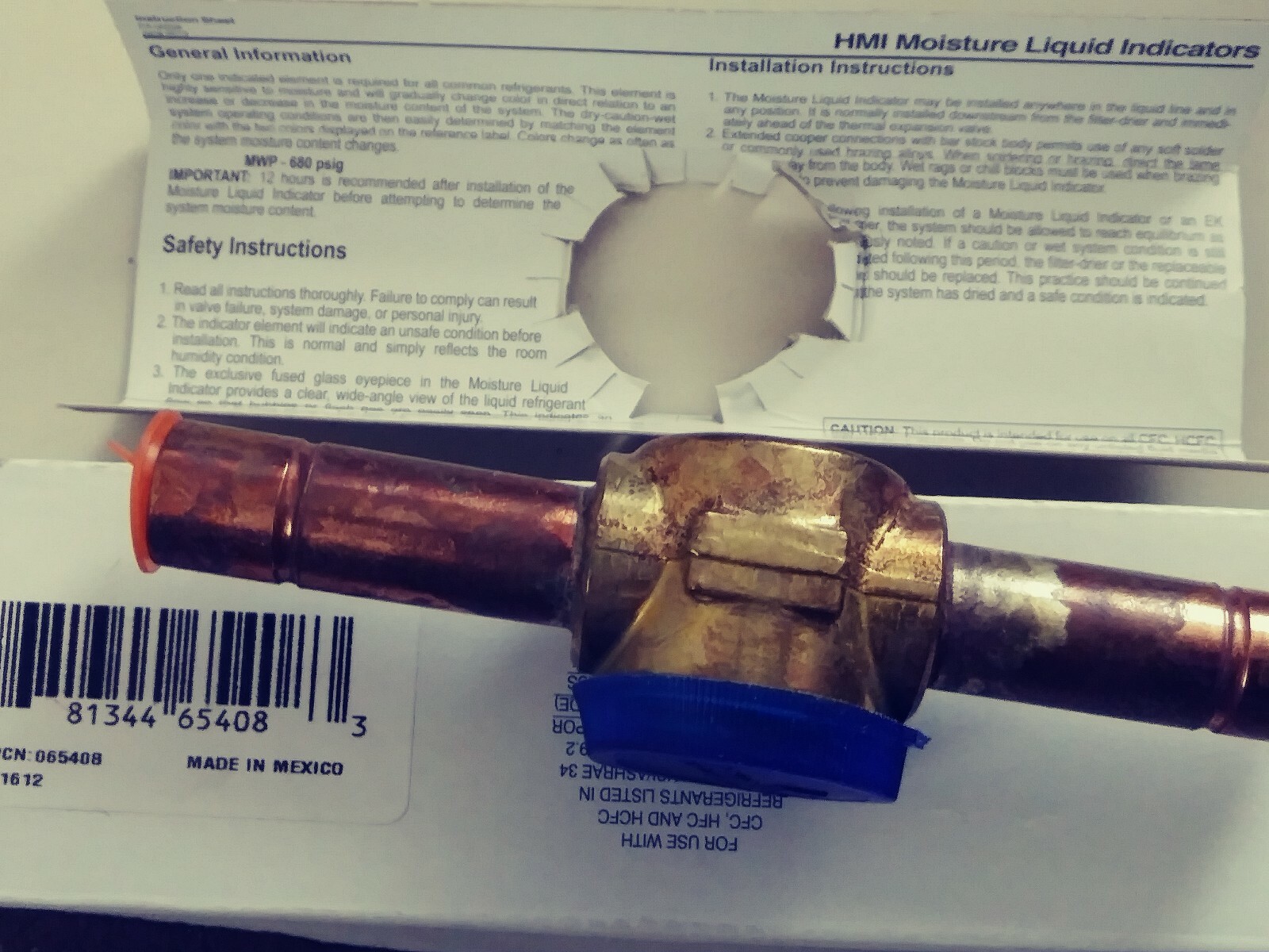 Emerson Climate Technologies HMI 1TT5 Liquid/Moisture Indicator Sight ...