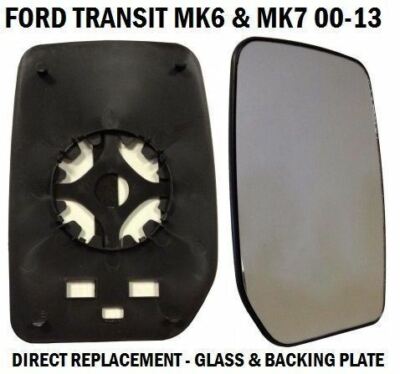 FRONT DOOR WING MIRROR GLASS FORD TRANSIT MK6 MK7 2000-2014 DRIVERS ...