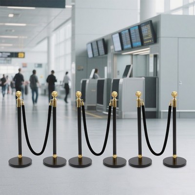 6 Pcs Stanchion Posts Queue Pole w/4 1.5M Ropes Crowd Control Barrier ...