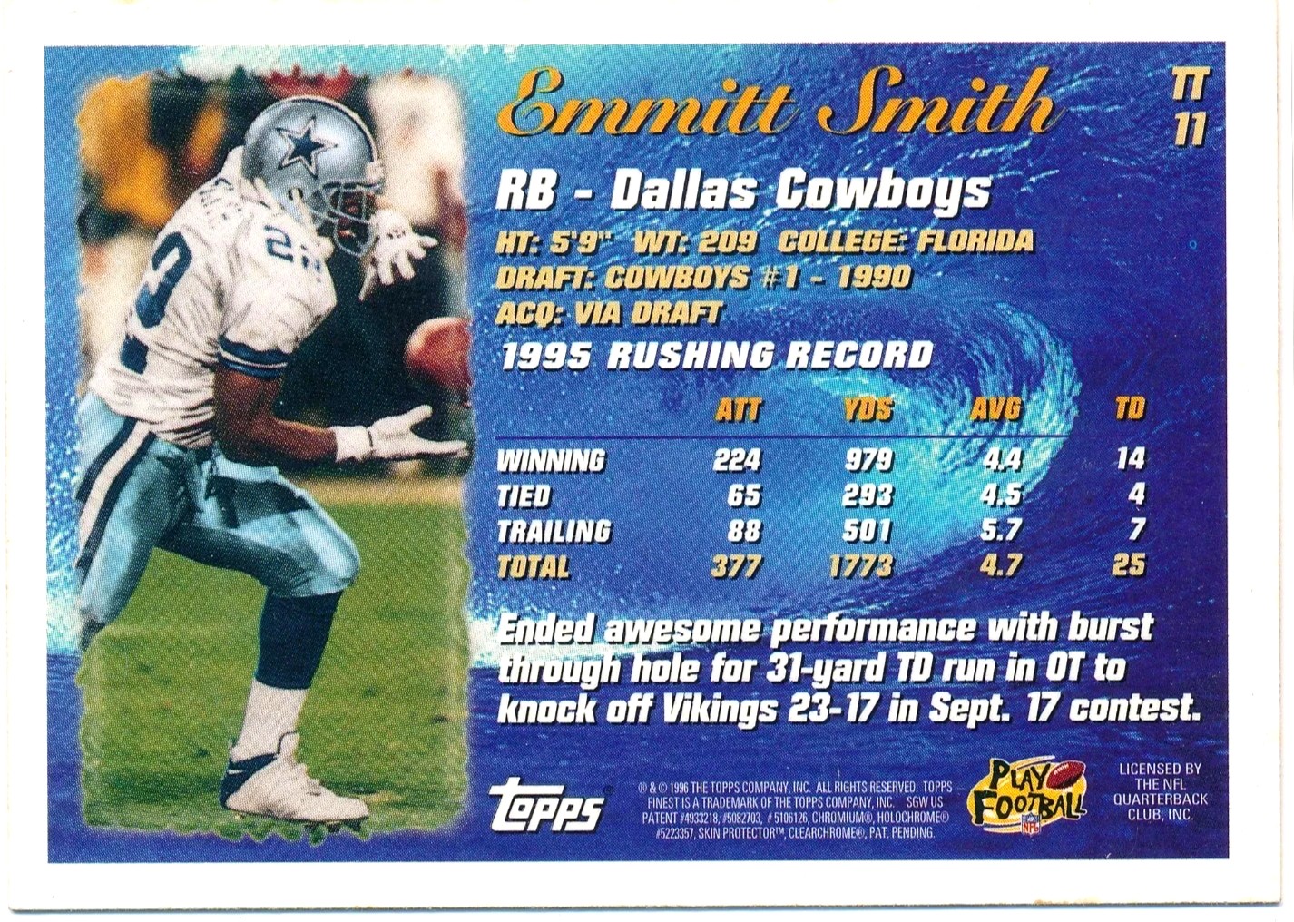 1996 Topps Chrome Emmitt Smith Tide Turner #TT11 Cowboys / HOF | eBay