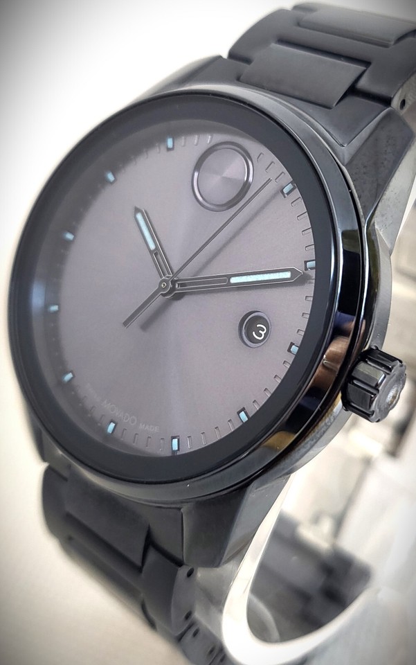 MOVADO BOLD $795 MEN'S VERSO BLUE GUNMETAL SWISS DATE 42MM WATCH ...